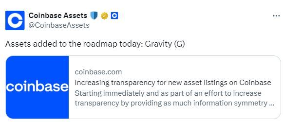 Coinbase adds Gravity token to roadmap - CoinNess