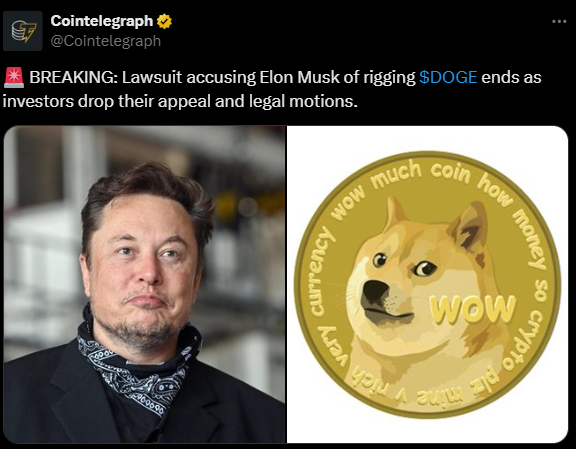 Lawsuit against Elon Musk over DOGE manipulation dropped - CoinNess