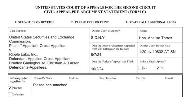 U.S. SEC takes Ripple lawsuit to Court of Appeals, files pre-argument ...