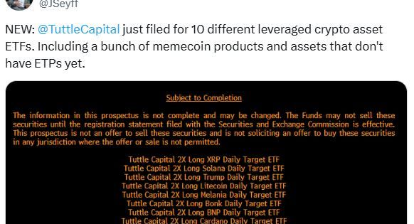Tuttle Capital files for 10 leveraged crypto ETFs - CoinNess