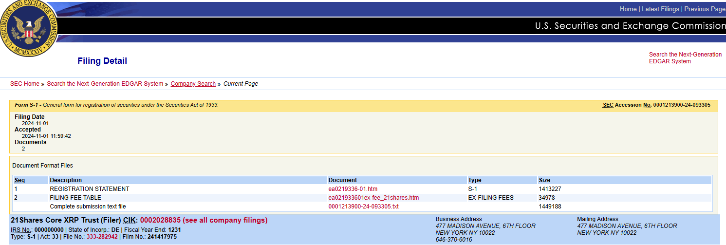 21Shares files XRP ETF S-1 - CoinNess