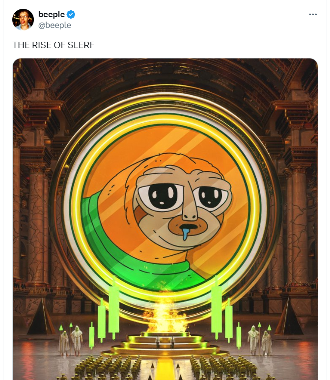 유명 NFT 아티스트 비플, 트윗서 밈코인 'SLERF' 언급 - 코인니스