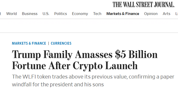트럼프 일가 보유 WLFI 가치 $50억 추정 - 코인니스
