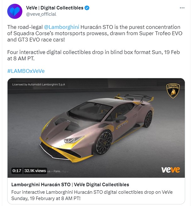 인용 모아보기 | NFT 마켓플레이스 베베, 람보르기니와 파트너십...우라칸STO NFT 출시 - 코인니스