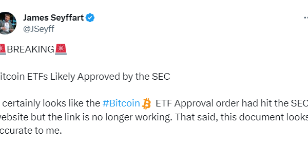 블룸버그 애널리스트 "SEC, BTC 현물 ETF 승인한 듯... 명령 서류 삭제됐지만 정확해 보여" - 코인니스