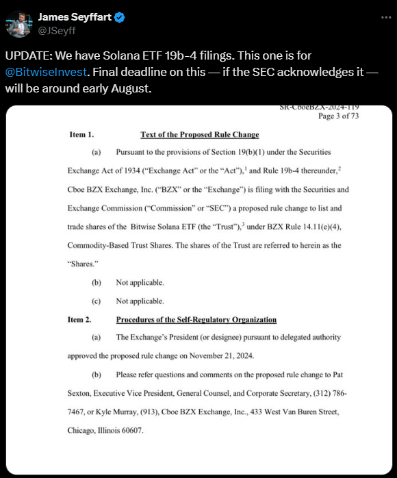 비트와이즈, SOL ETF 19b-4 신청서 제출 - 코인니스