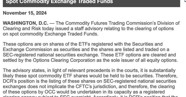 美 CFTC, BTC 현물 ETF 옵션 상장 허용 - 코인니스