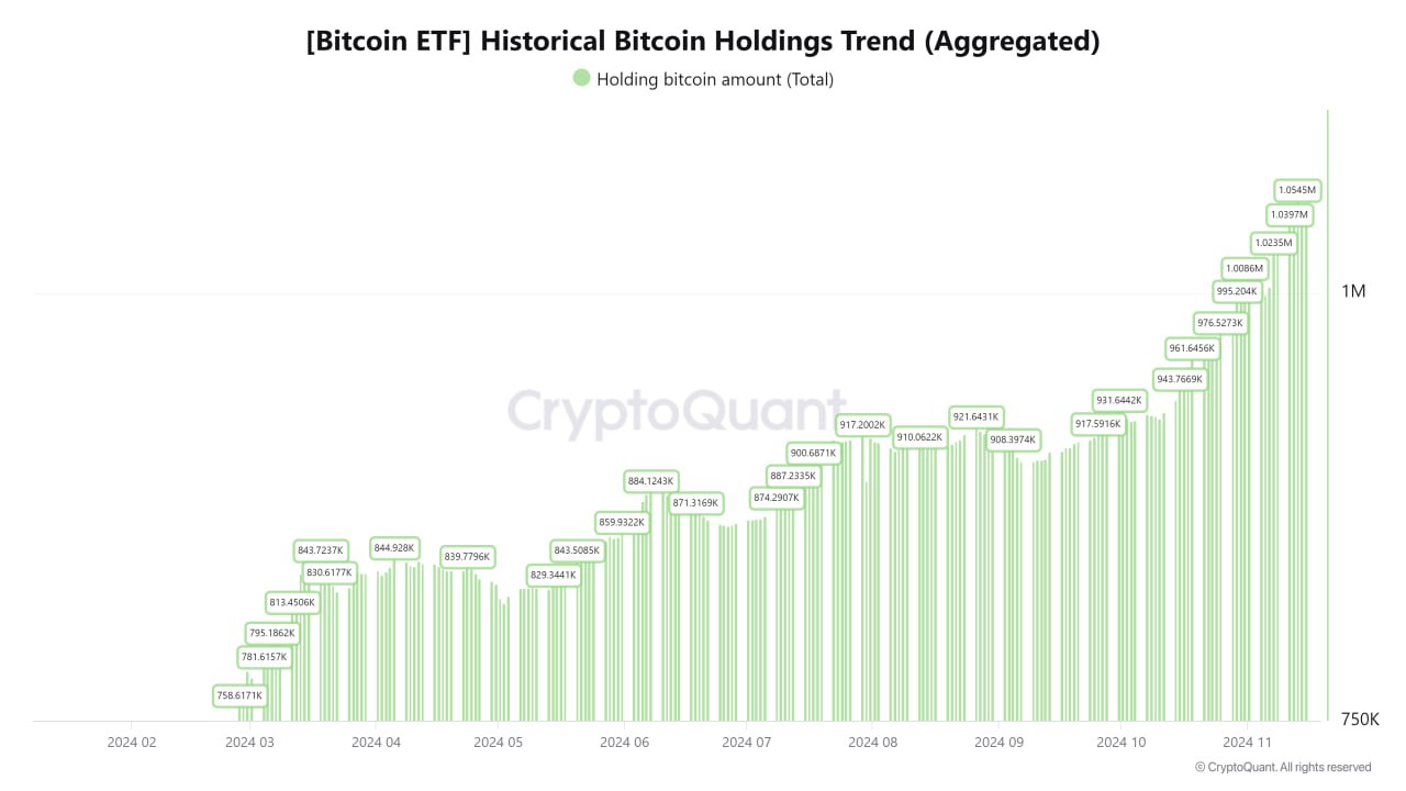 BTC 현물 ETF, 100만 BTC 보유...발행량의 5.33% - 코인니스