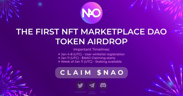 NFT DAO, 11일 오픈씨 사용자 대상 NAO 토큰 에어드랍 - 코인니스