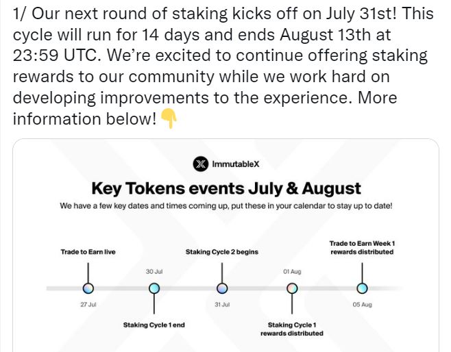 이뮤터블X, 7/31 2차 IMX 스테이킹 시작 - 코인니스